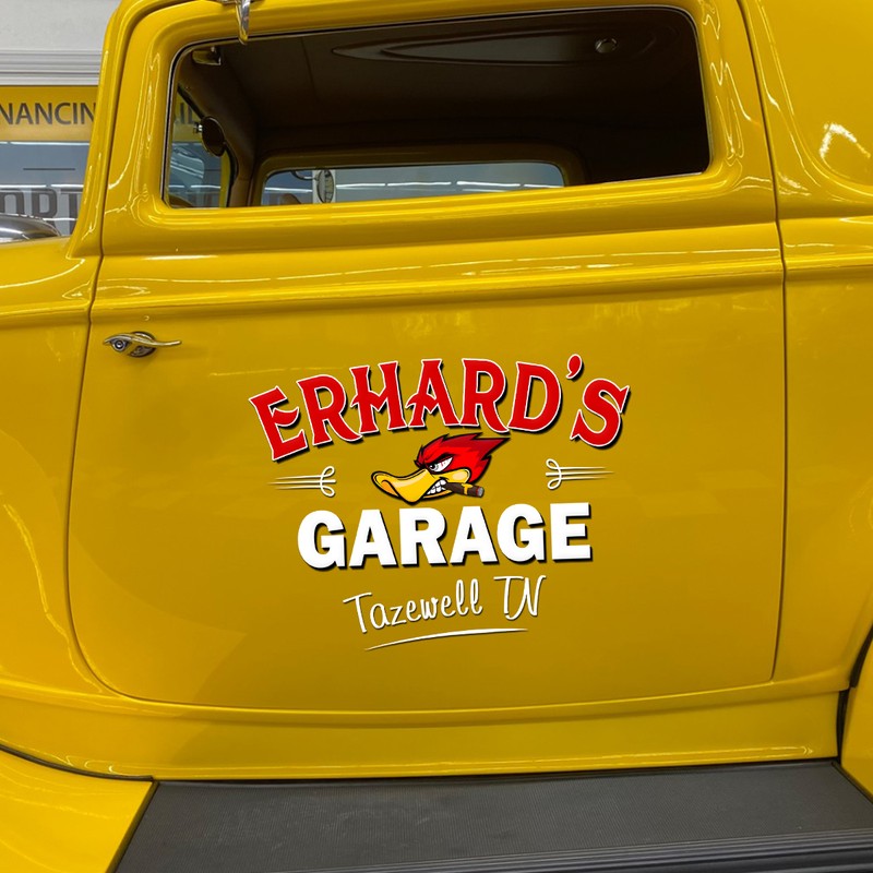 Personalized Woodpecker Garage Vinyl Decals – Mr. Horsepower Hot Rod ...