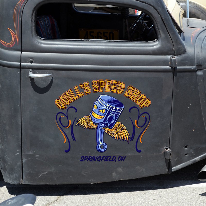 Personalized Hot Rods Flying Engine Piston Vinyl Sticker - Dingmun