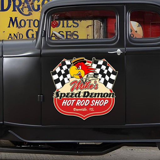 Personalized Woodpecker Garage Vinyl Decals – Mr. Horsepower Hot Rod ...
