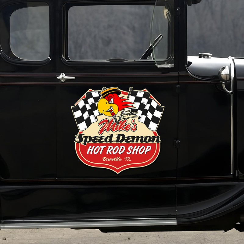 Personalized Woodpecker Garage Vinyl Decals – Mr. Horsepower Hot Rod ...