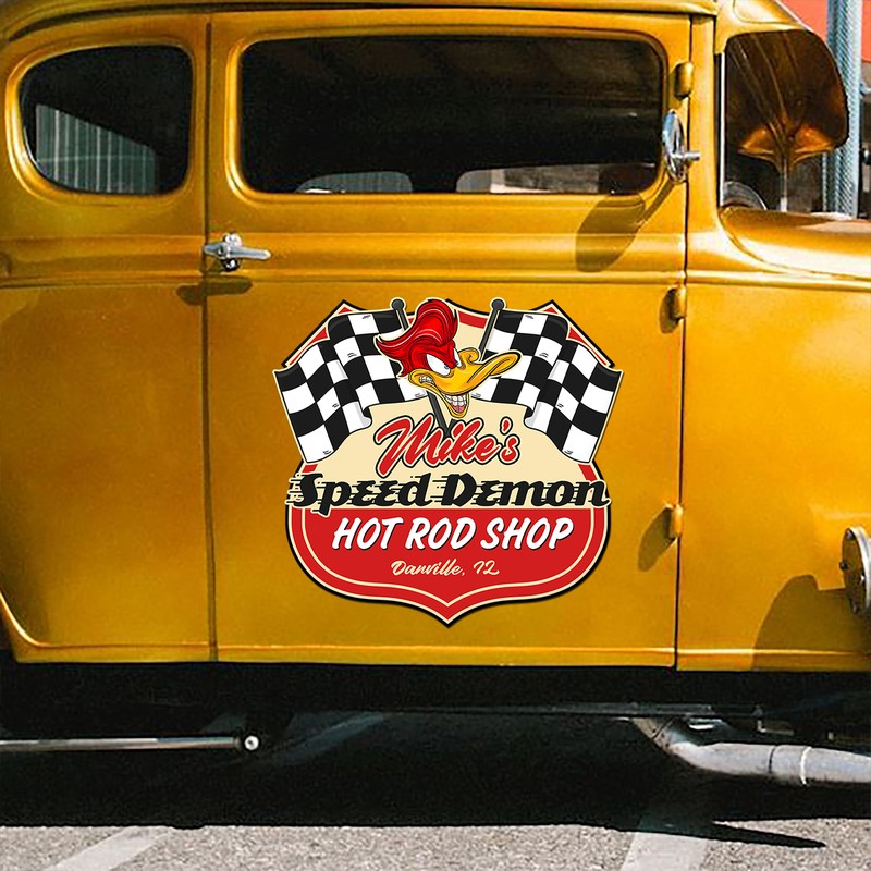 Personalized Speed Demon Hot Rod Woodpecker Vinyl Stickers - Dingmun