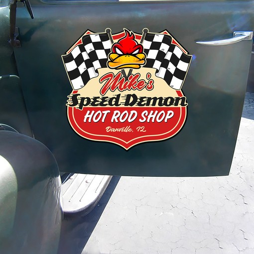 Hot Rod Garage Speed Demon Old School Mr Horsepower Vinyl Wrapped Decal - Dingmun