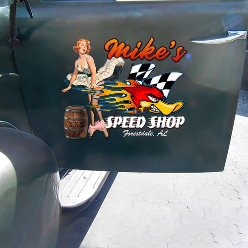 Personalized Hot Rod Shop Mr Horsepower Pin Up Girl Sticker - Dingmun