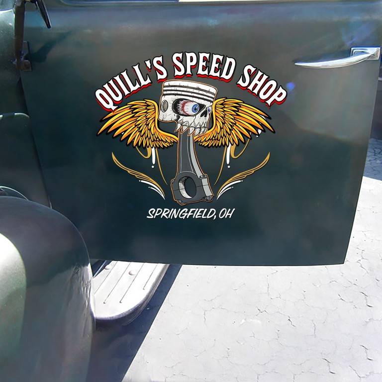Custom Hot Rod Speed Shop Pinstriping Piston Lettering Vinyl Sticker ...