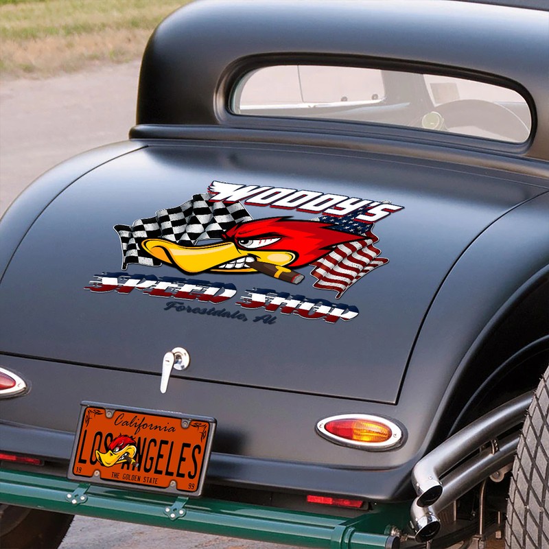 Personalized Mr. Horsepower Hot Rod Garage - American Flag Decal - Dingmun