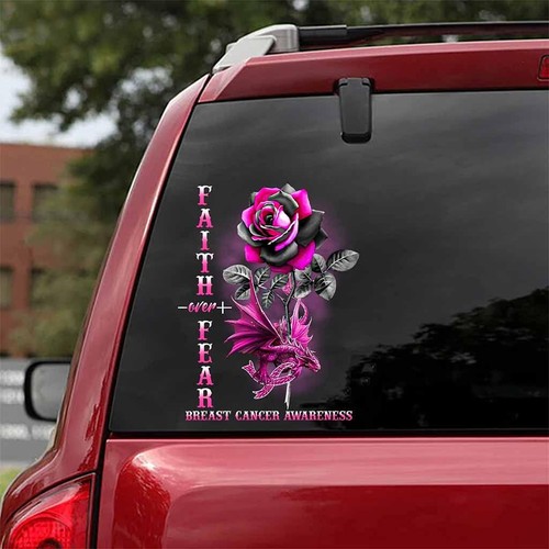 Breast Cancer Car Decal Faith Over Fear Pink Rose Dragon Car Vinyl ...