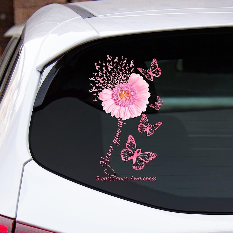 Breast Cancer Awareness Car Decal - Never Give Up - Butterfly Daisy ...