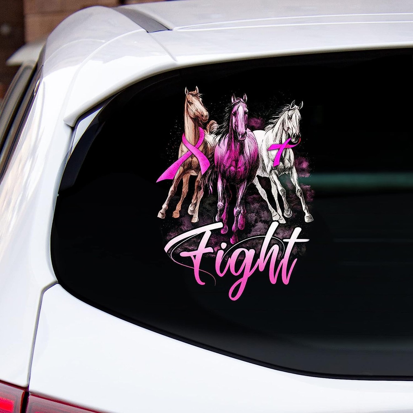 Breast Cancer Awareness Car Decal - Pink Horses Running Transparent Car ...