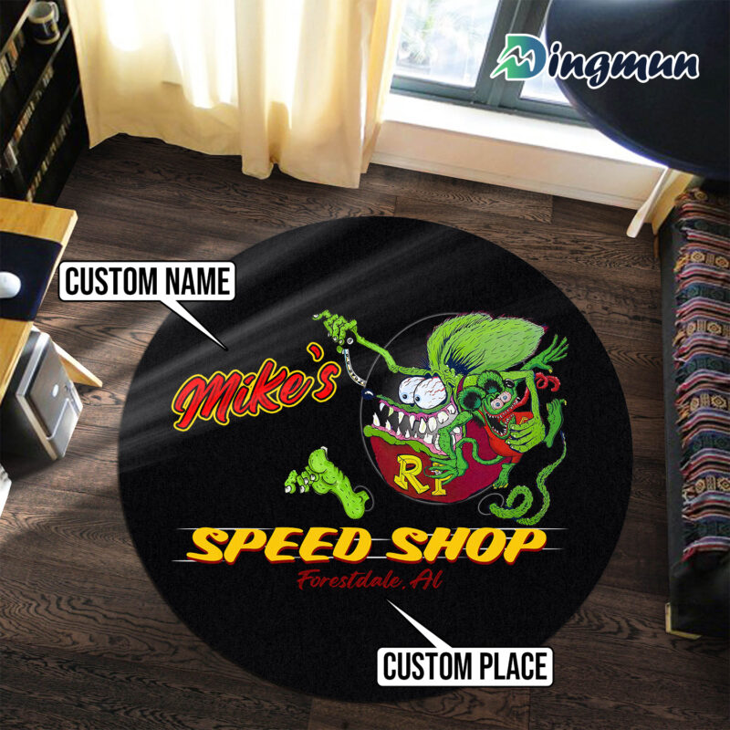 Hot Rod Ratfink Speed Shop Round Floor Mats - Dingmun