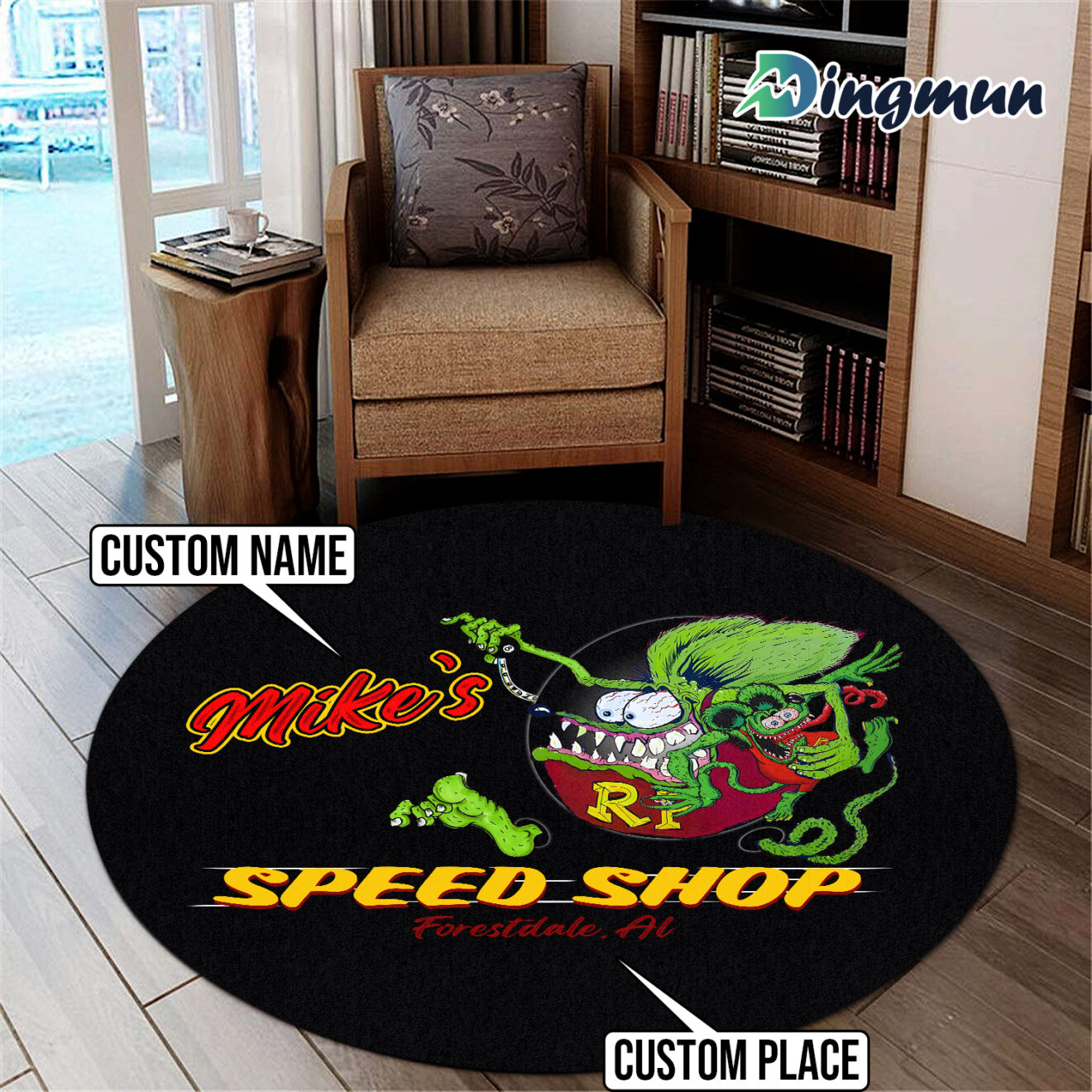 Hot Rod Ratfink Speed Shop Round Floor Mats - Dingmun