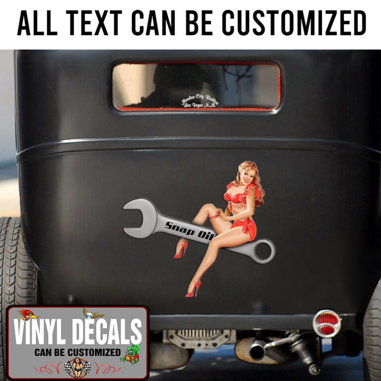 Personalized Pinup Girl And Wrench Lettering Vinyl Sticker 10868 - Dingmun