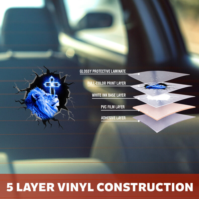 Jesus Lion Car Decal - 3D Broken Glass Effect Faith Over Fear Window ...